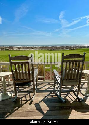 Rocking chairs overlooking the Ocean Course Golf Course on Kiawah ...