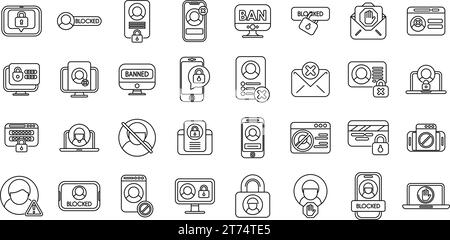 Account blocking icons set outline vector. Delete ban. Block atm color ...