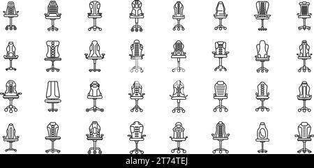 Gaming chair icons set outline vector. Equipment furniture. Gamer ...