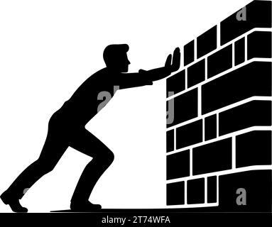 Man pushing a wall silhouette. Vector illustration Stock Vector Image ...