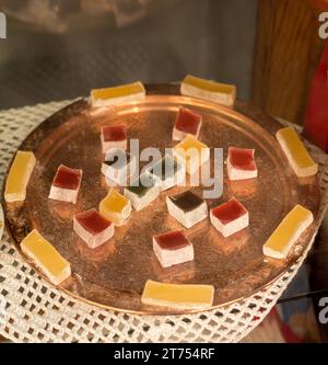 Delicious Turkish delight placed in a metal tray Stock Photo - Alamy