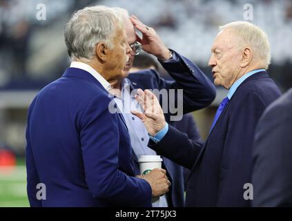 Los Angeles Rams owner Stan Kroenke, left, talks with Houston Texans ...
