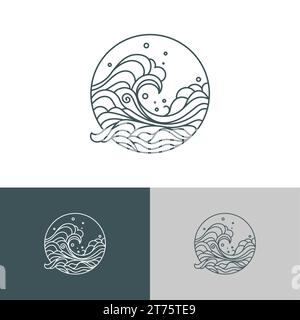 sea ocean wave line logo simple monoline style vector icon symbol ...