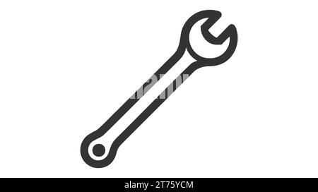 Monochrome vector illustration of a wrench, simplistic design, isolated ...
