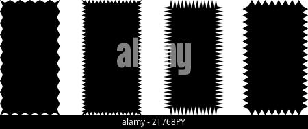 Zig zag edge rectangular shapes collection. Jagged rectangle patches set. Black graphic design ...