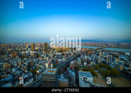 A panoramic cityscape near Yodo river in Osaka wide shot Stock Photo ...