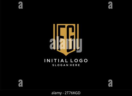 Monogram FG logo with geometric shield and crown, luxury elegant initial logo design vector ...
