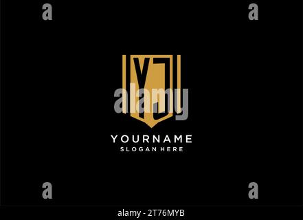 Monogram YJ logo with geometric shield and crown, luxury elegant initial logo design vector ...