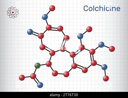 Colchicine molecule. Structural chemical formula on the dark blue ...