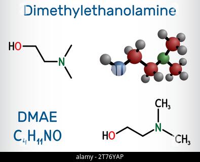 Dimethylaminoethanol (dimethylethanolamine, DMEA, DMAE) molecule. May ...