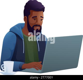 afro man using laptop character Stock Vector Image & Art - Alamy