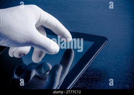 Hand touching digital table concept Stock Photo - Alamy