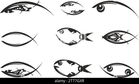 Black and White fish symbols for logos or stikers. Bizarre fish icons ...
