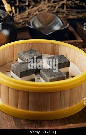 dim sum black Sesame Mousse Cake Stock Photo - Alamy