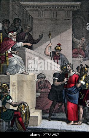 Jesus before Caiaphas Stock Photo - Alamy