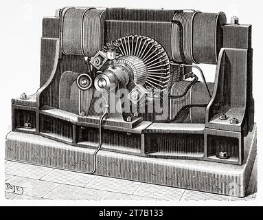 Electric dynamo, Phoenix machine. Old illustration by Louis Poyet (1846 ...