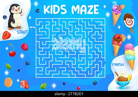 Labyrinth game, help the penguin to find a way out of the maze, cute ...