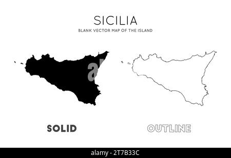 Sicily (Sicilia) Italian island map simple outline. Vector hand drawn ...
