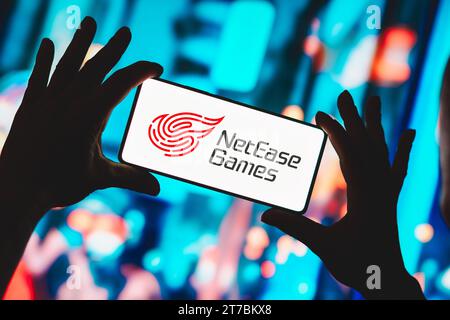 In this photo illustration, the NetEase Games logo is displayed on a ...
