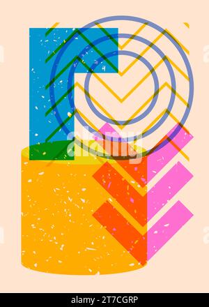 Risograph colorful geometric shapes. Object in trendy riso graph design ...