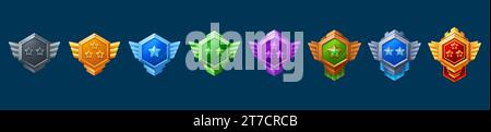Game rank badges set isolated on background. Vector cartoon ...