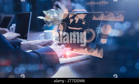 Businessman in business infographics concept Stock Photo - Alamy