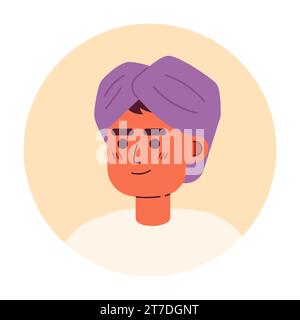 Turban indian man relaxed standing black and white 2D vector avatar ...
