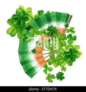 Hand fan with watercolor national flag with tricolor: green, white and ...