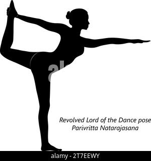 Silhouette of woman doing yoga Parivritta Surya Yantrasana. Seated ...