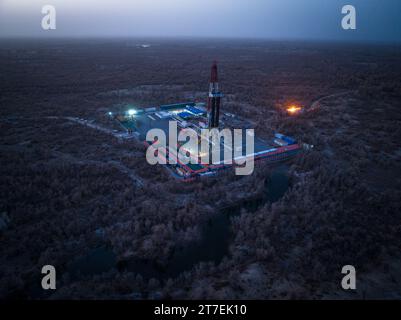 Kuqa. 15th Nov, 2023. This aerial photo taken on Nov. 15, 2023 shows ...