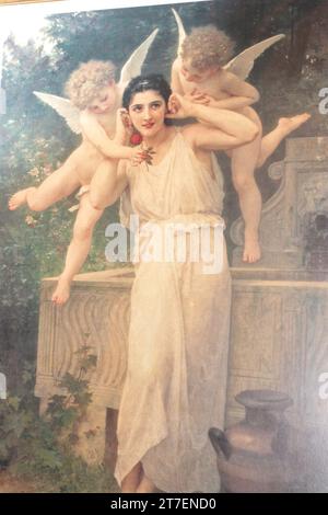 italian mural with female figure and cherubs holding a red rose Stock ...