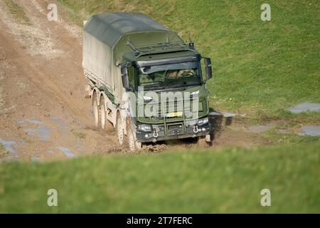 a Dutch (Netherlands) army Scania utility truck in action on a military ...
