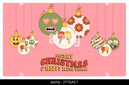 ping pong Merry Christmas and Happy New Year groovy Sports greeting ...