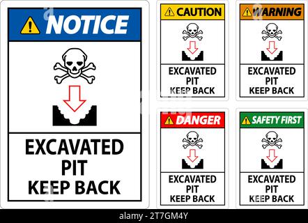 Danger Excavated Pit Sign Excavated Pit Keep Back Stock Vector Image ...