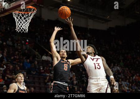 Blacksburg, VA, USA. 14th Nov, 2023. Virginia Tech Hokies guard Jaydon ...