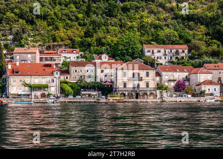The former seafaring centre of Perast with its magnificent buildings ...