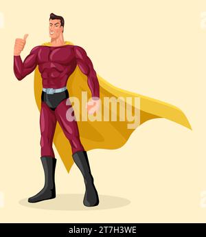 Vector illustration of superhero giving thumbs up, simple flat cartoon ...