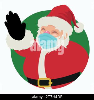 Santa Claus in medical mask flying on reindeer sleigh on moon ...