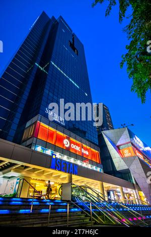 Colorful lighting at Wisma Atria, Orchard Road, Singapore Stock Photo ...
