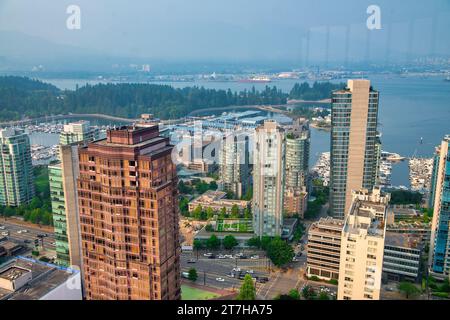 Amazing aerial view of Vancouver skyline at sunset, Canada Stock Photo ...
