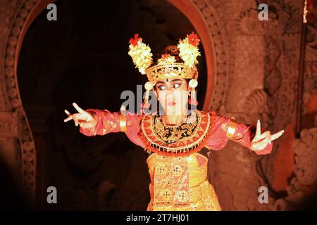 Indonesian actress with traditional dress during a typical barong dance ...