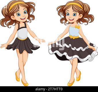 A set of girl cartoon characters dressed as princesses for a fantasy ...