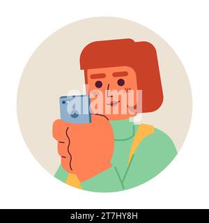 Smartphone woman caucasian bob hair black and white 2D vector avatar ...