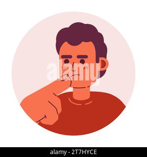 Spanish latin american male touching chin black and white 2D vector ...