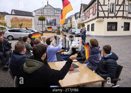 Unkel, Germany. 16th Nov, 2023. The Finnish flag is attached to the ...