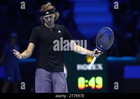 Alexander Zverev of Germany looks on during the Round Robin singles ...