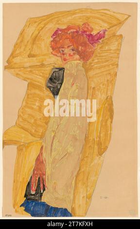 Gerti in front of ocher drapery, Egon Schiele, Tulln 1890 - 1918 Vienna ...