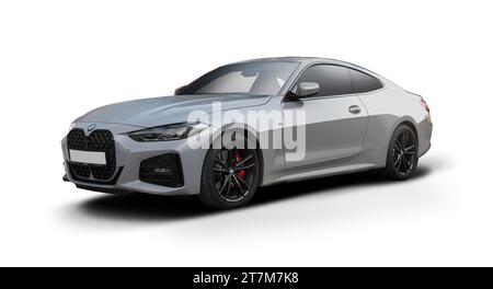 BMW 4 Series Coupe car, side view isolated on white background Stock ...