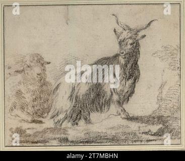 Philipp Peter Roos Lying goat and goat. Black chalk Stock Photo - Alamy
