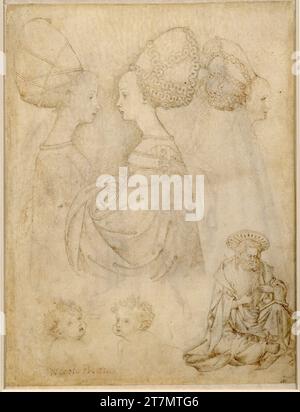 Study sheet (Three studies of women in profile; two putti; a saint ...